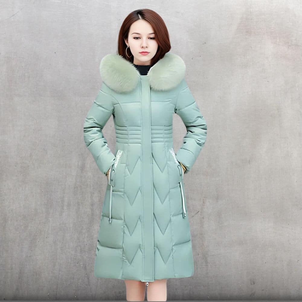 Doudoune bleue longue et matelassée pour femme • JolieDoudoune